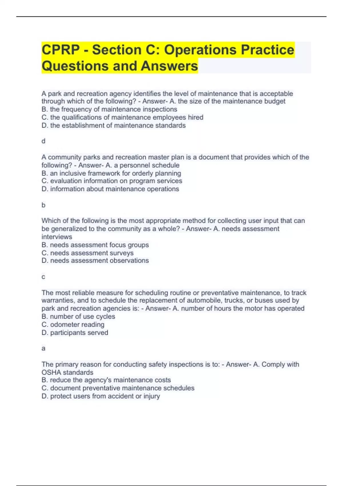 CPRP - Section C: Operations Practice Questions and Answers - CPRP ...