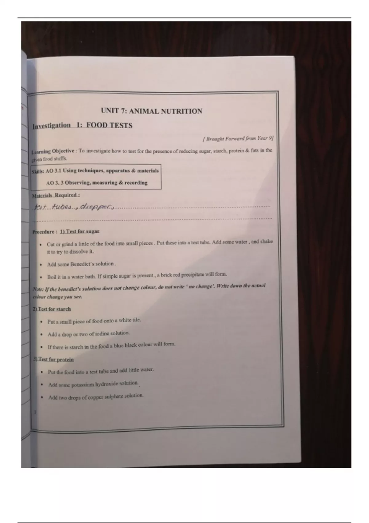 CAMBRIDGE IGCSE - BIOLOGY YEAR 10 - SOLVED EXPERIMENTS AND TESTS WITH ...