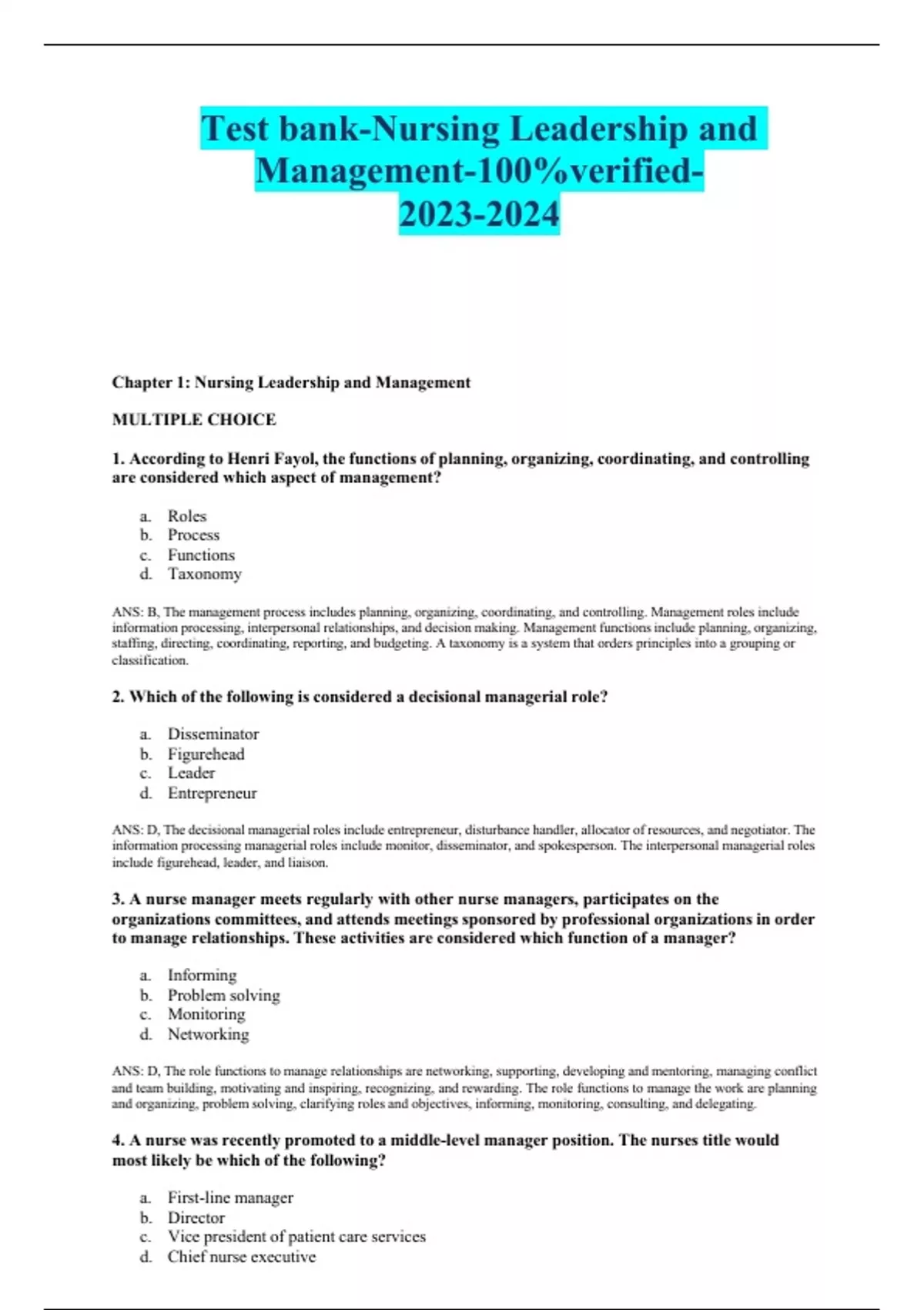 Test bank-Nursing Leadership and Management-100%verified- - TST BANK ...