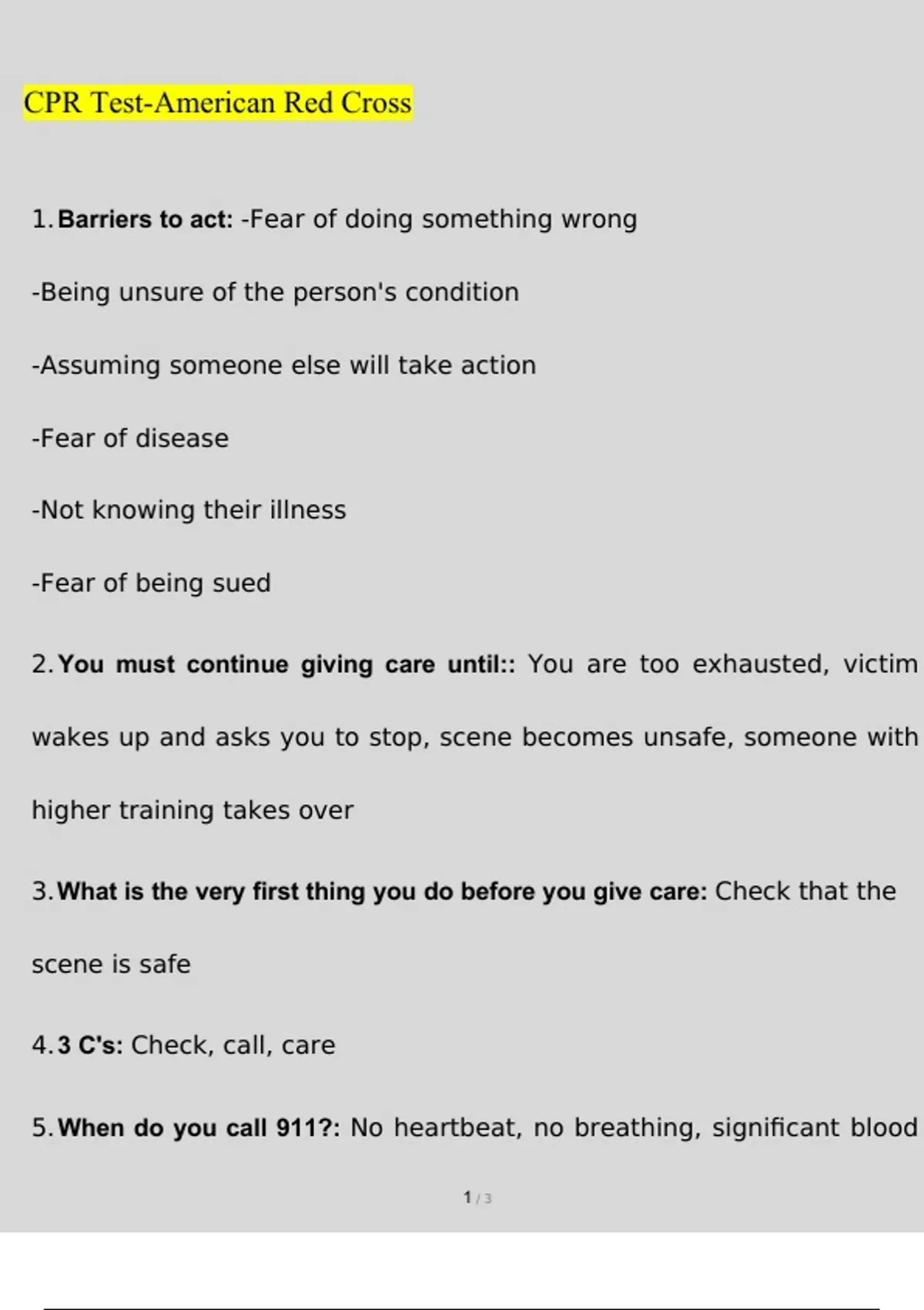 CPR Test-American Red Cross Exam Questions and Answers (2022/2023 ...