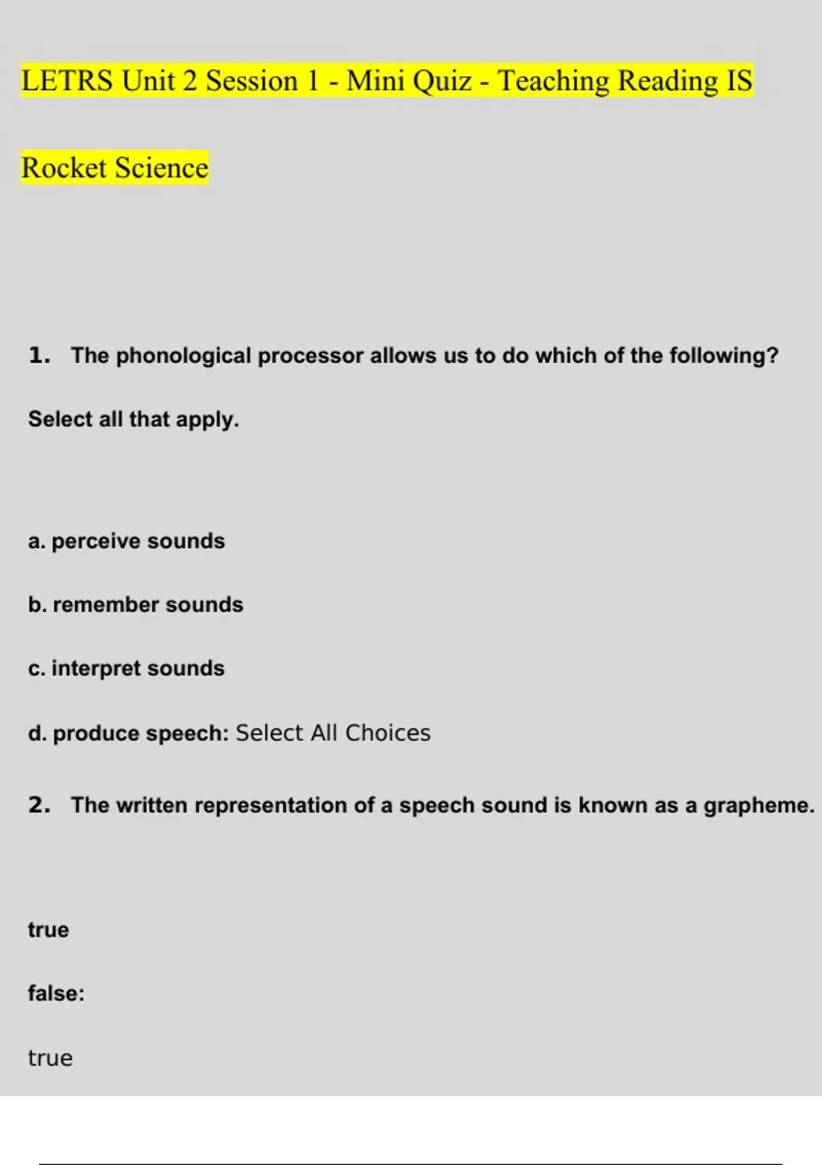 LETRS Unit 2 Session 1 - Mini Quiz - Teaching Reading IS Rocket Science ...