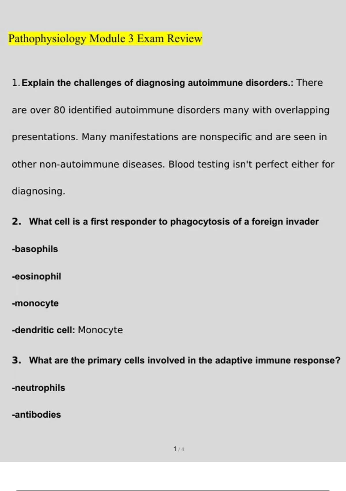 2025 NURS 231 Pathophysiology Module 3 Review Exam Questions and Answers (2025 / 2026) (Verified ...