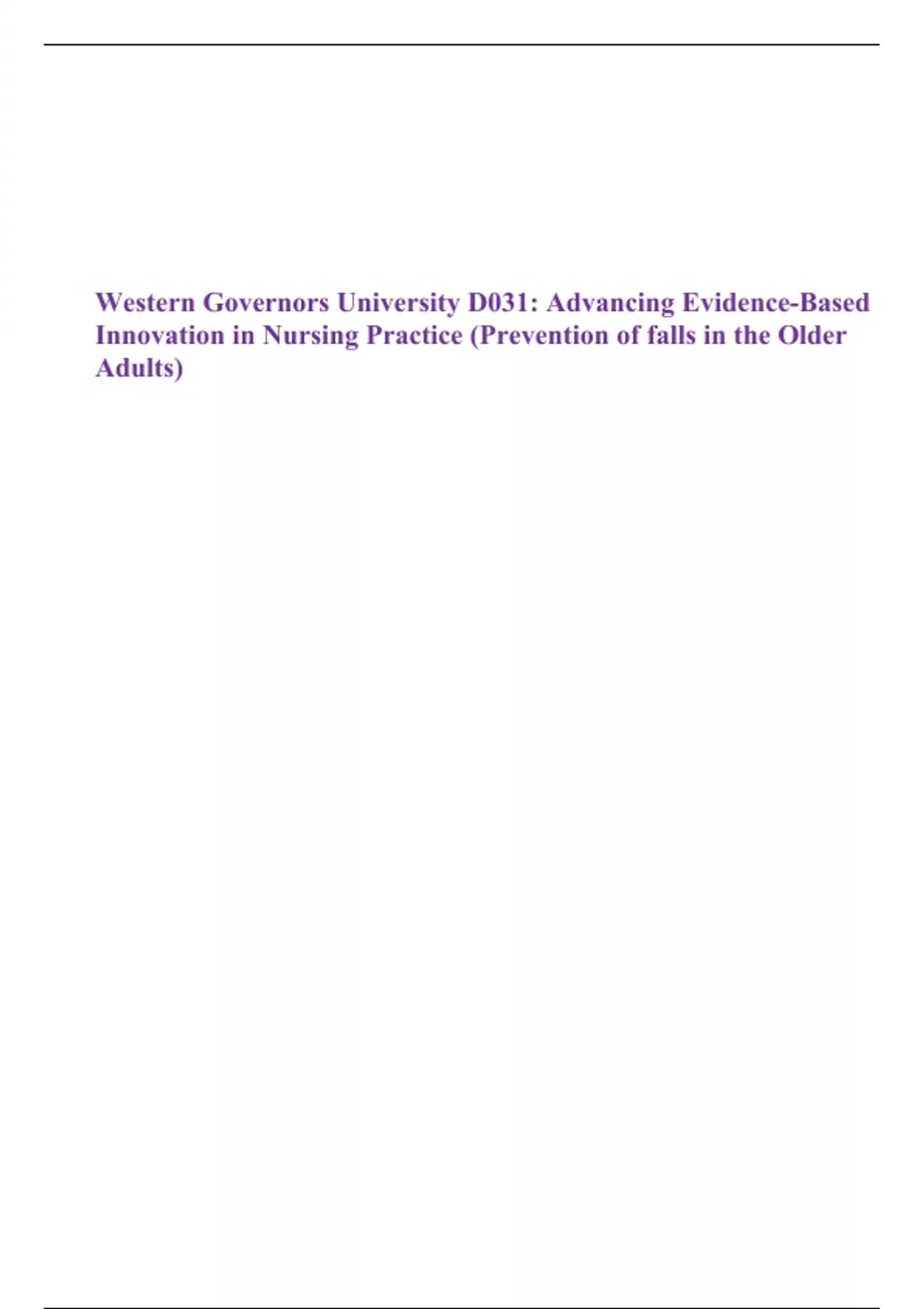 Western Governors University D031: Advancing Evidence-Based Innovation ...