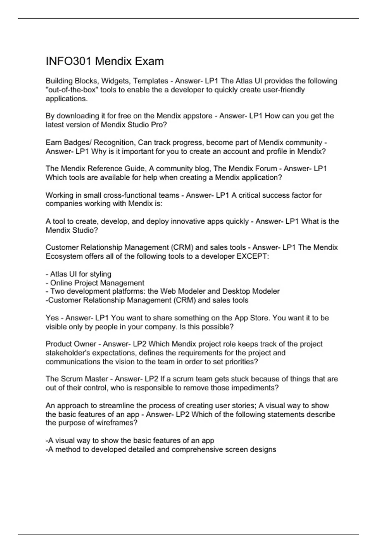 INFO301 Mendix Exam - INFO301 - Stuvia US