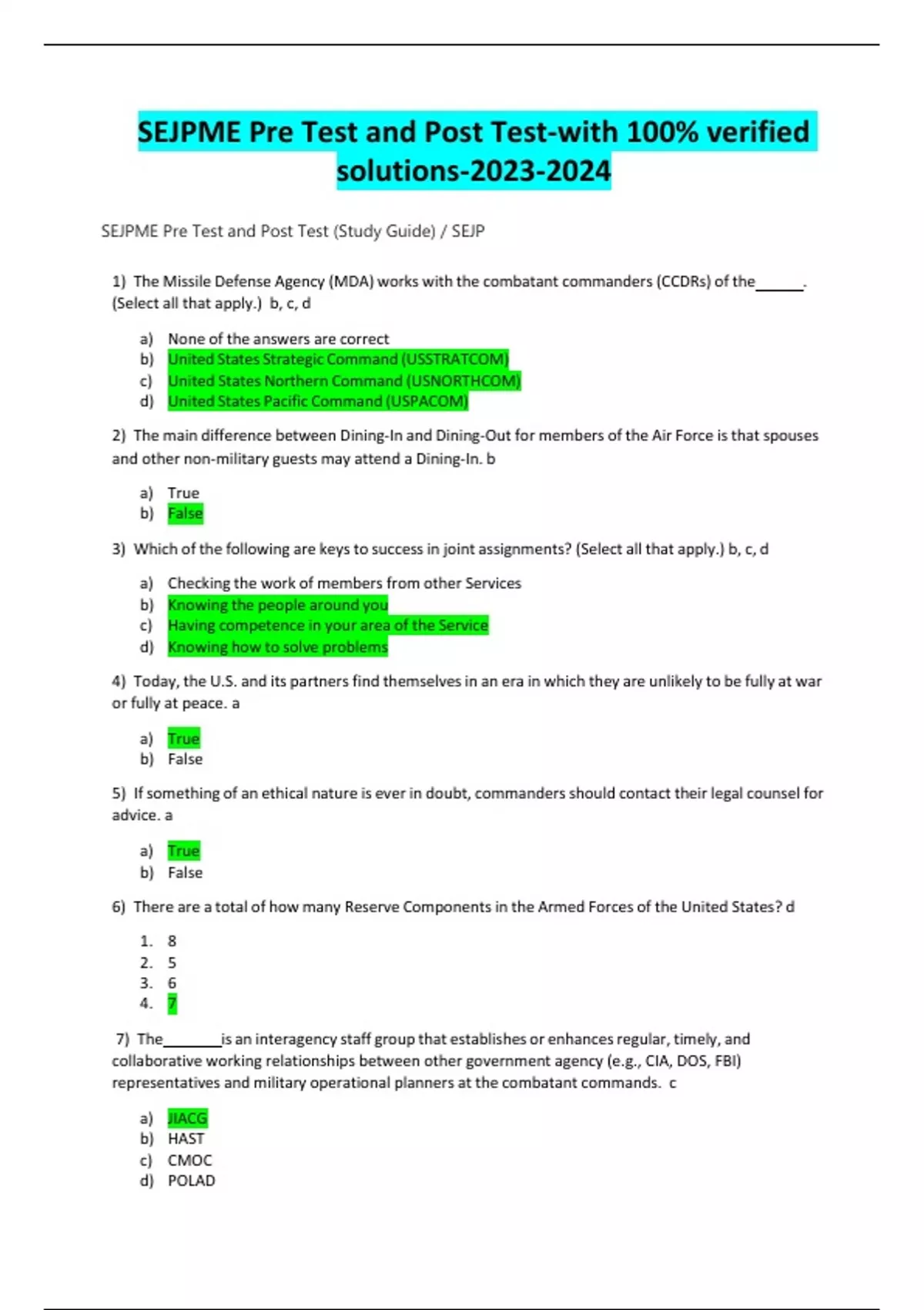 SEJPME Pre Test and Post Test-with 100% verified solutions- - SEJPME ...