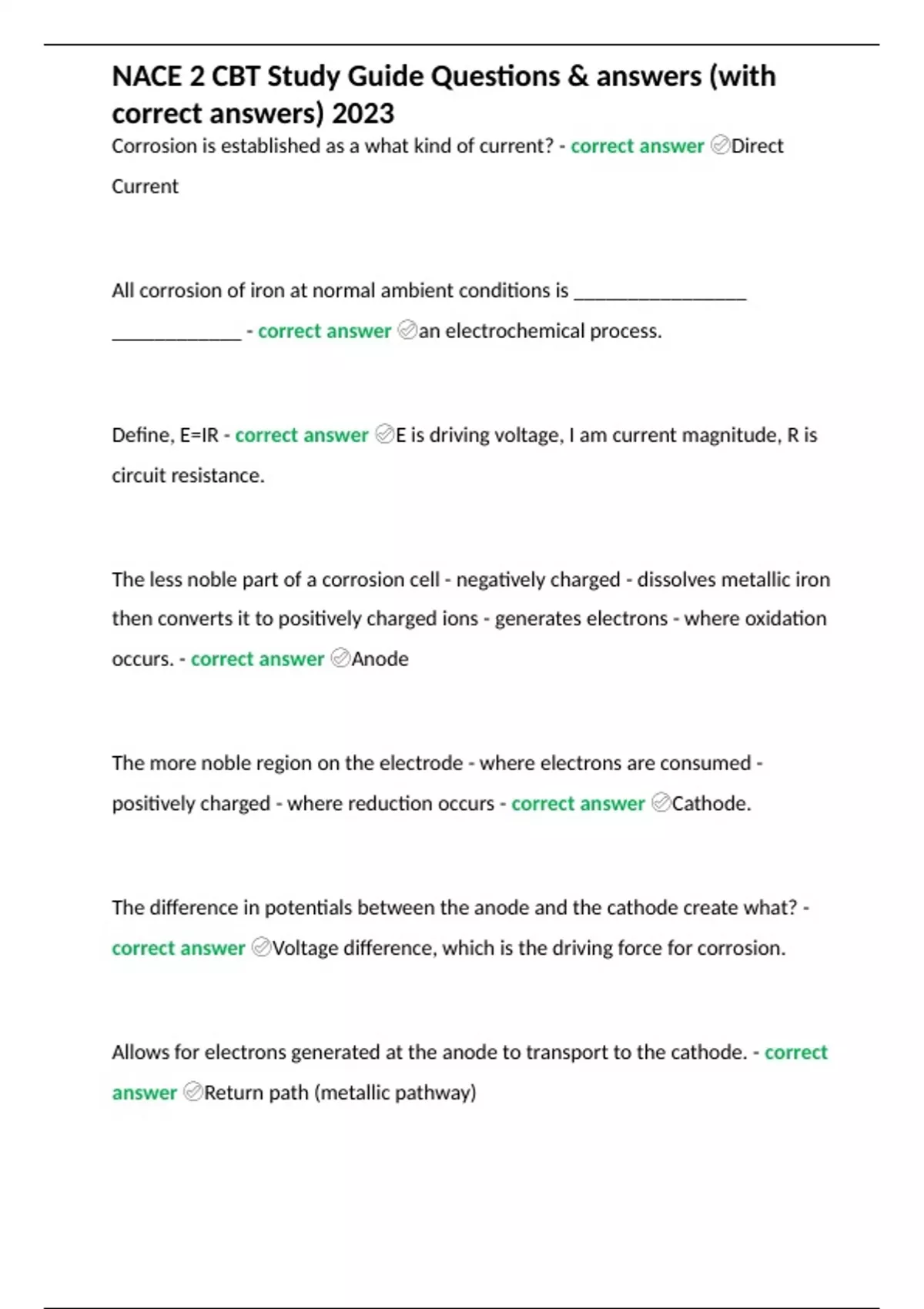 NACE 2 CBT Study Guide Questions & answers (with correct answers) 2023 - NACE 2 CBT - Stuvia US