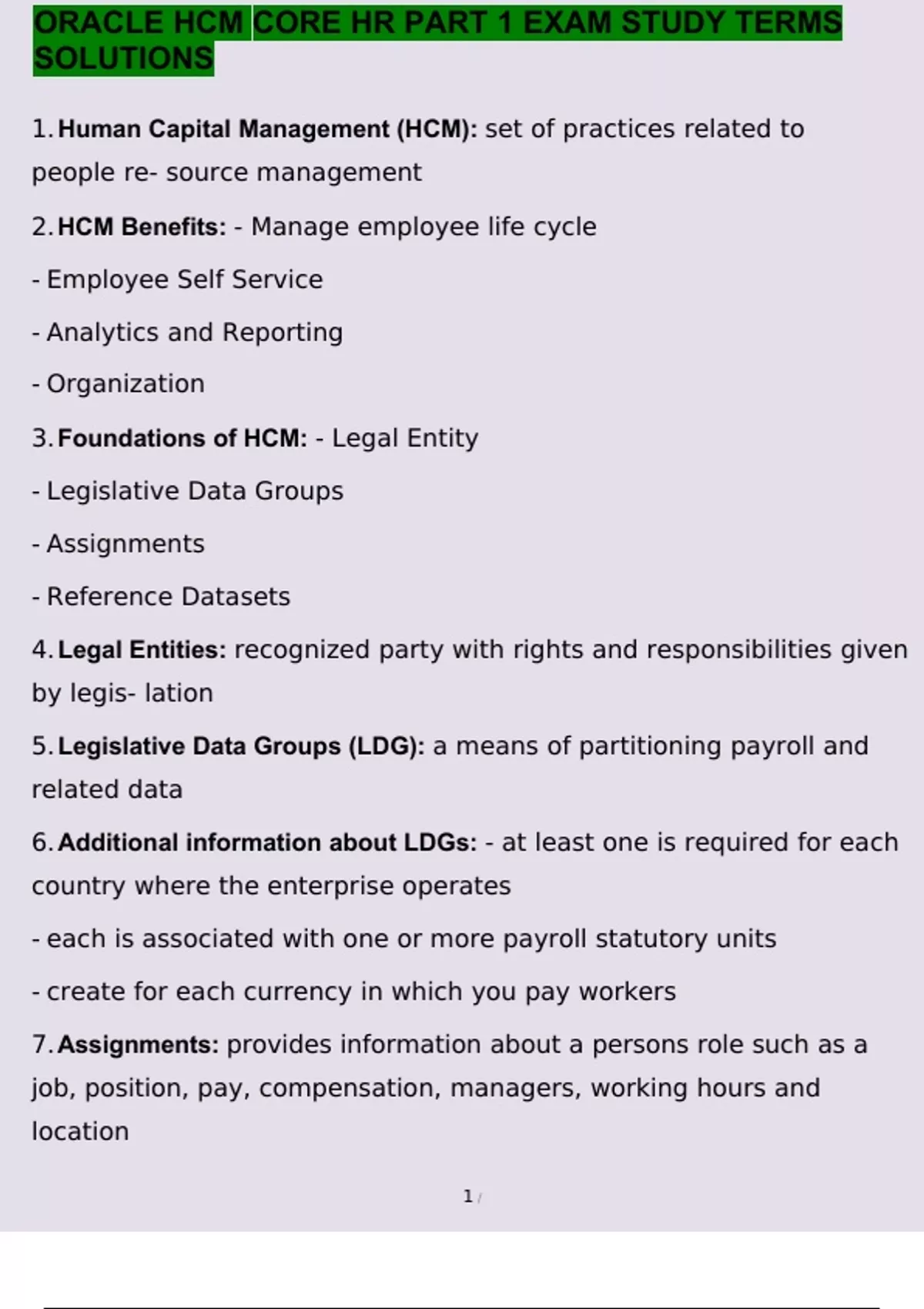 ORACLE HCM CORE HR PART 1 EXAM STUDY TERMS SOLUTIONS A+ GRADED - ORACLE HCM - Stuvia US