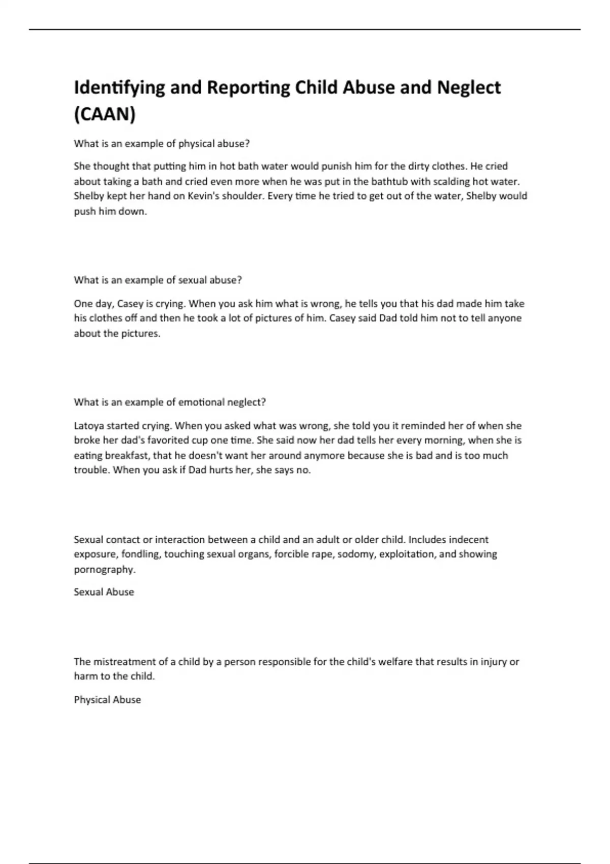 Identifying and Reporting Child Abuse and Neglect (CAAN) Already Graded A+ - Identifying and ...