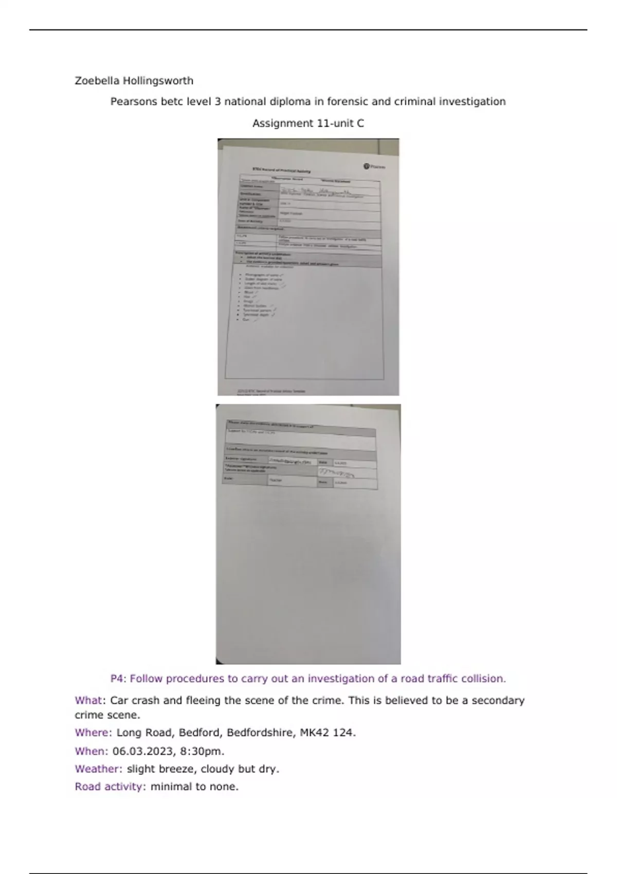 Unit 11 Assignment C Distinction Unit 11 Forensic Traffic Collision Investigation Stuvia Uk