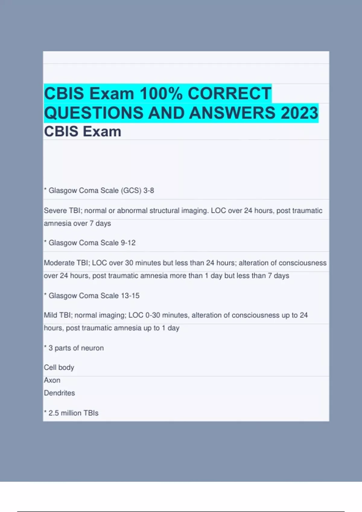 CBIS Exam 100% CORRECT QUESTIONS AND ANSWERS 2023 CBIS Exam - CBIS - Stuvia US