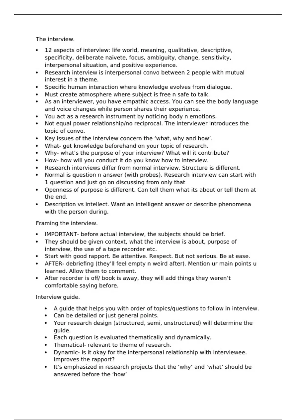 Summary How to frame a research interview in psychology - Psychology ...