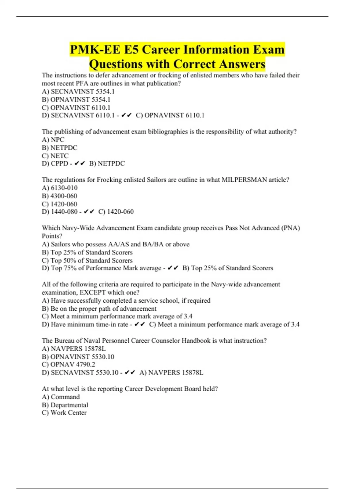 PMK-EE E5 Career Information Exam Questions with Correct Answers - PMK ...