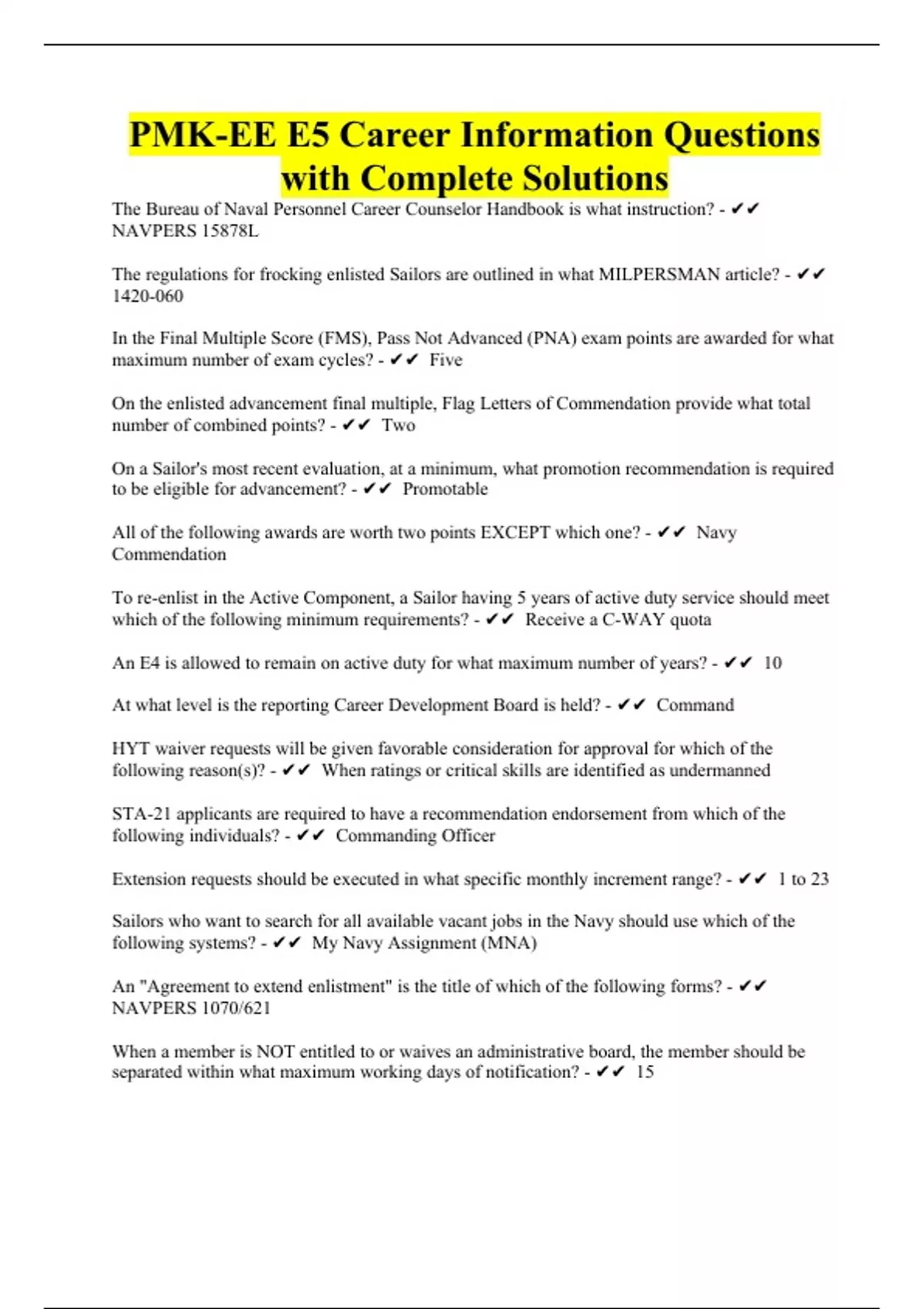 PMK-EE E5 Career Information Questions with Complete Solutions - PMK-EE ...