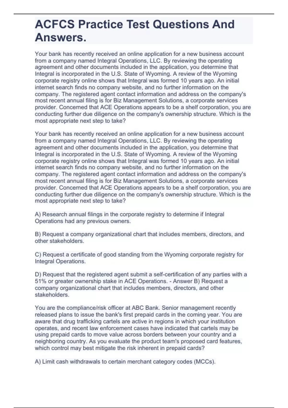 ACFCS Practice Test Questions And Answers. - ACFCS - Stuvia US