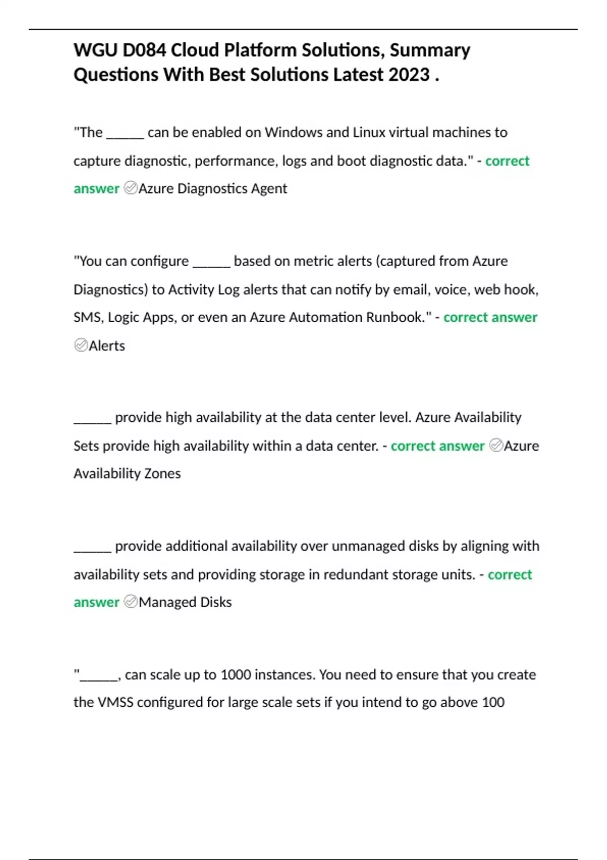 WGU D084 Cloud Platform Solutions, Summary Questions With Best ...