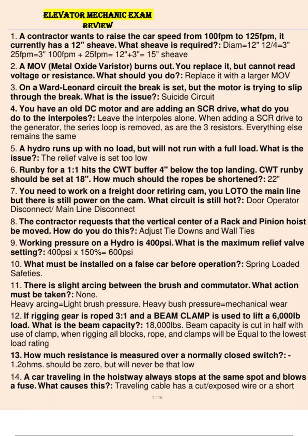 Elevator Mechanic 2022/2023 Exam Review with complete solution - Elevator mechanic - Stuvia US