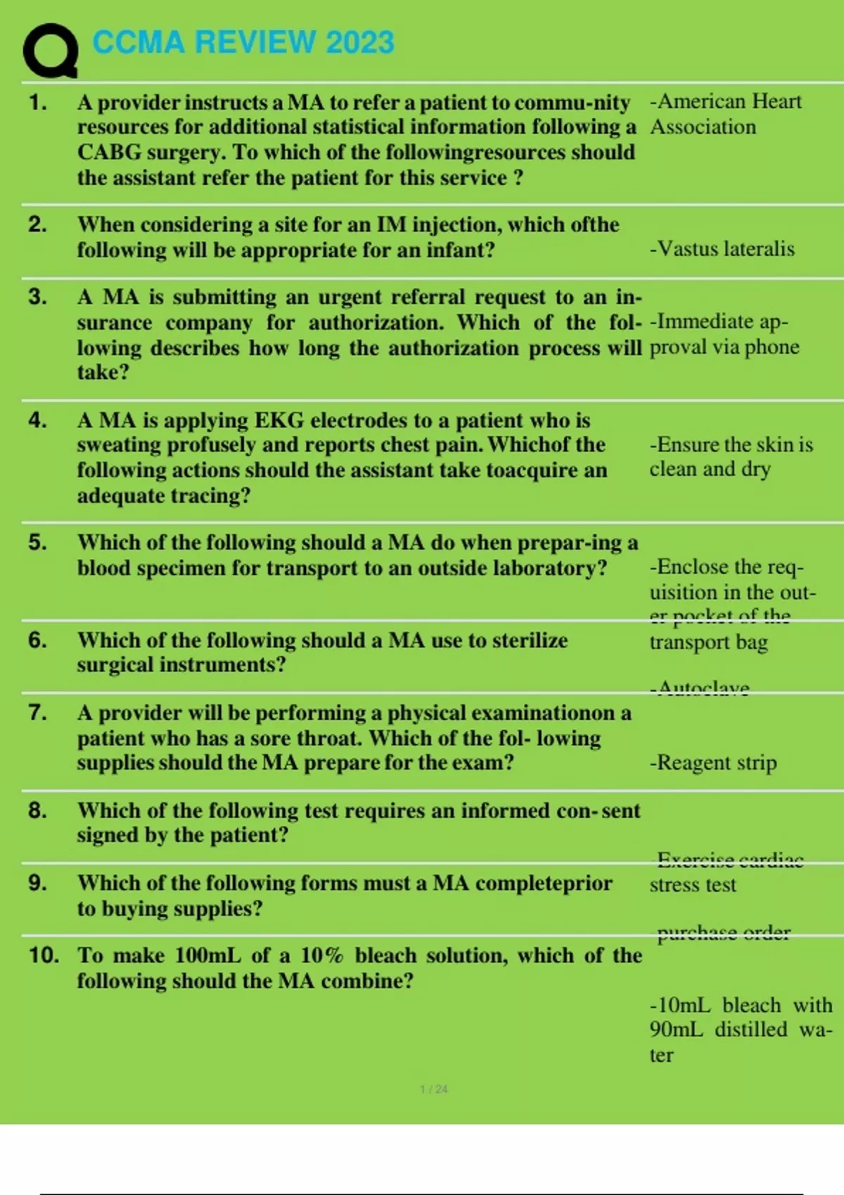 CCMA REVIEW 2023 - CCMA Course - Stuvia US