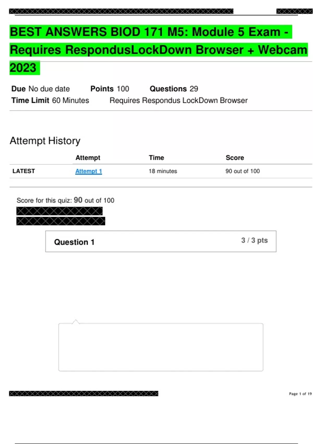 BEST ANSWERS BIOD 171 M5: Module 5 Exam - Requires RespondusLockDown ...