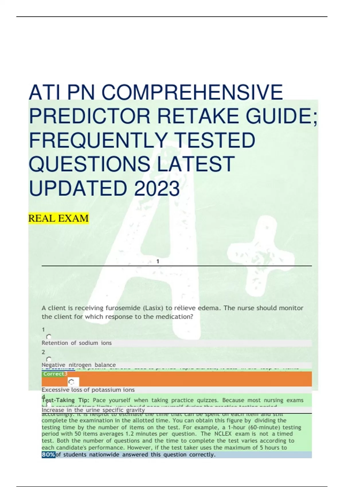 ATI PN COMPREHENSIVE PREDICTOR RETAKE GUIDE; FREQUENTLY TESTED ...