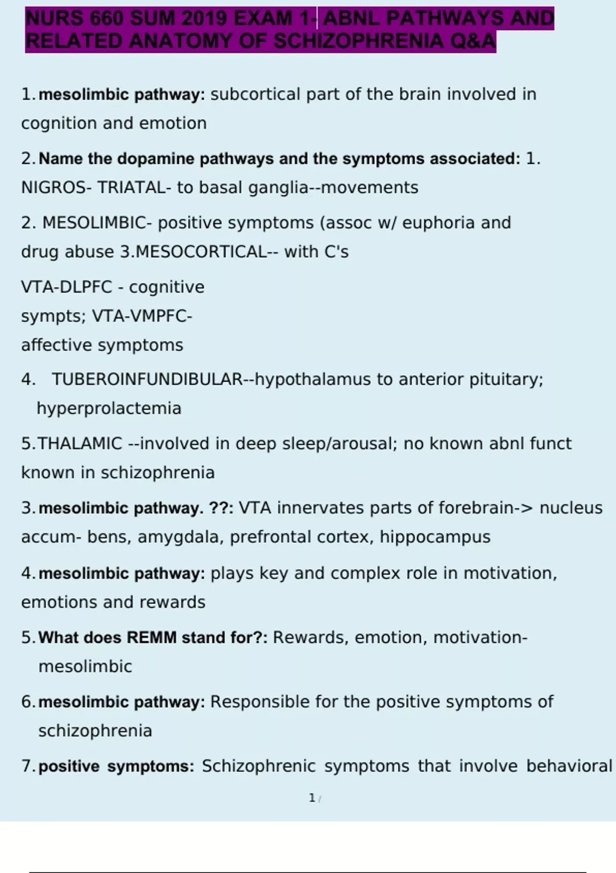 NURS 660 SUM 2019 EXAM 1- ABNL PATHWAYS AND RELATED ANATOMY OF ...