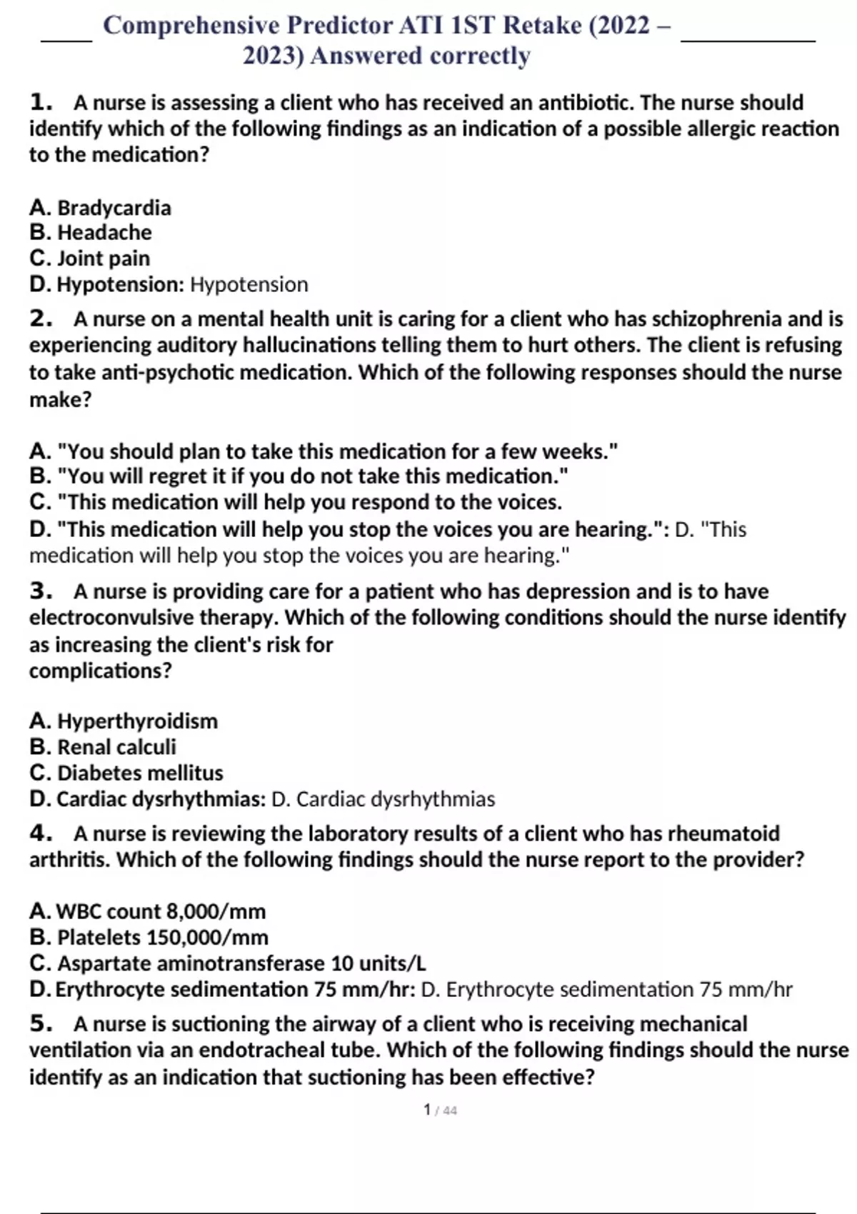 Comprehensive Predictor ATI 1ST Retake (2022 – 2023) With Complete ...