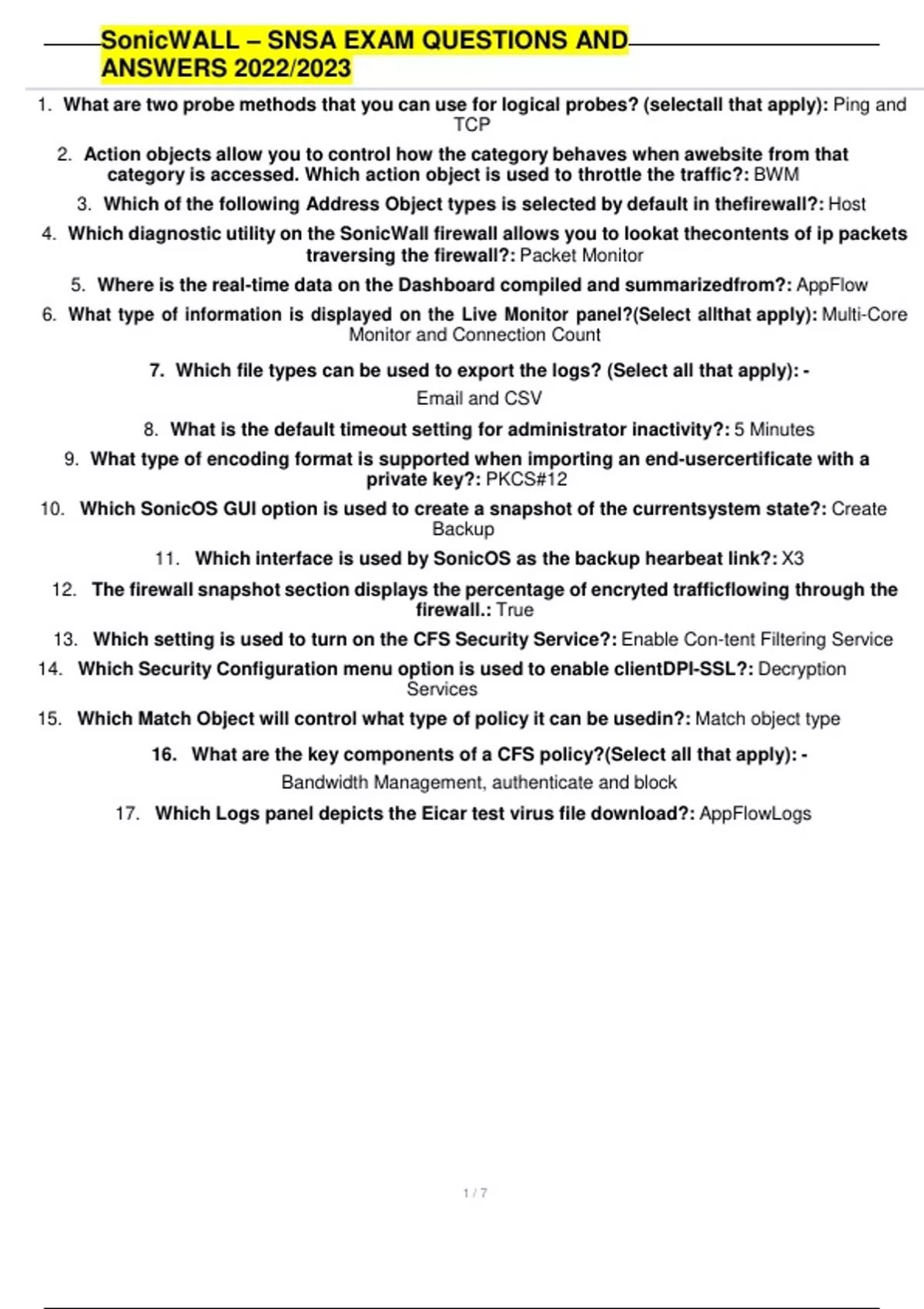 SonicWALL – SNSA EXAM QUESTIONS AND ANSWERS 2022/2023 - Sonicwall ...