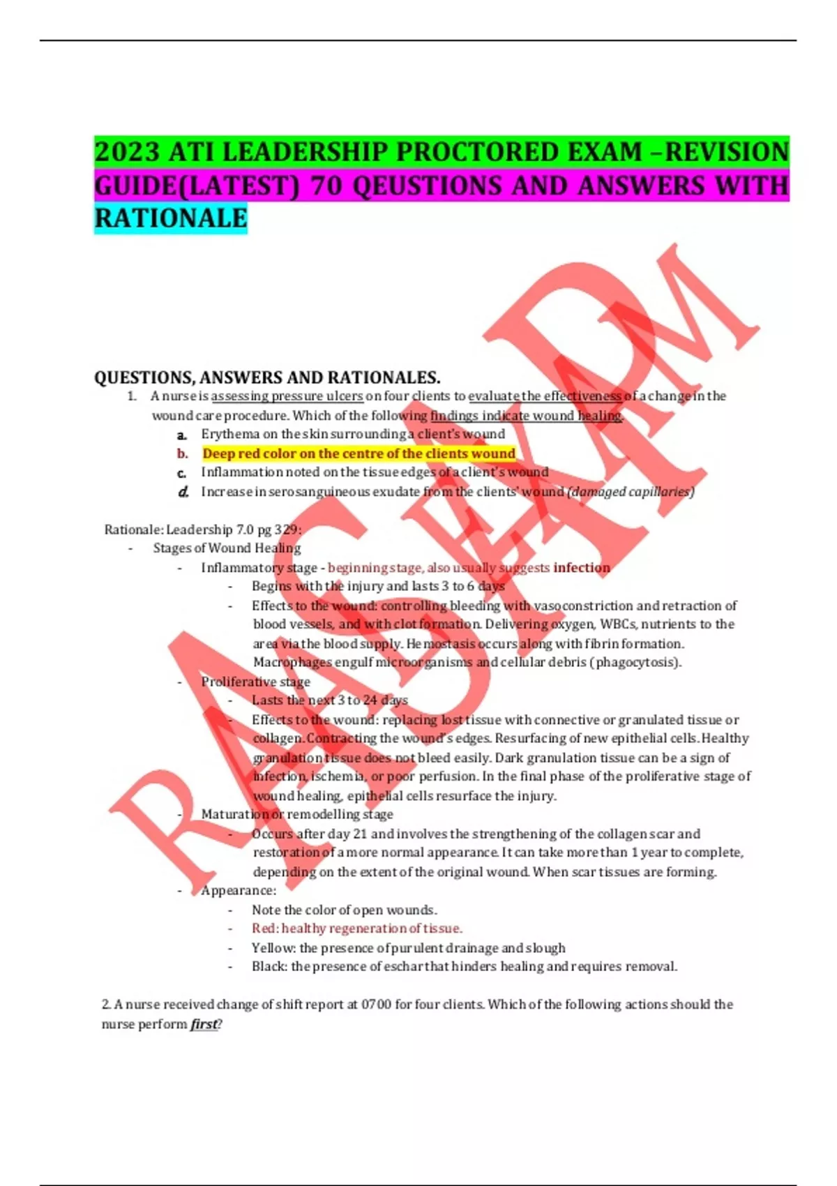 2023 ATI LEADERSHIP PROCTORED EXAM –REVISION GUIDE(LATEST) 70 QEUSTIONS ...