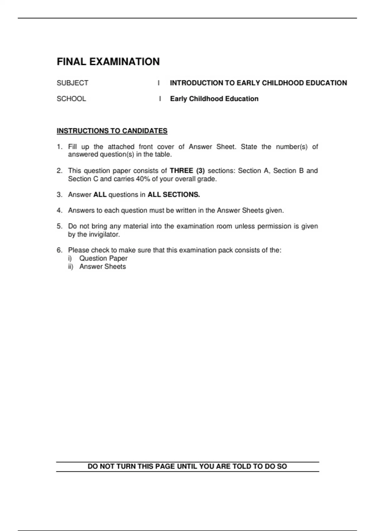 Exam Introduction to Early childhood education with ANSWER 100% score - Early childhood ...