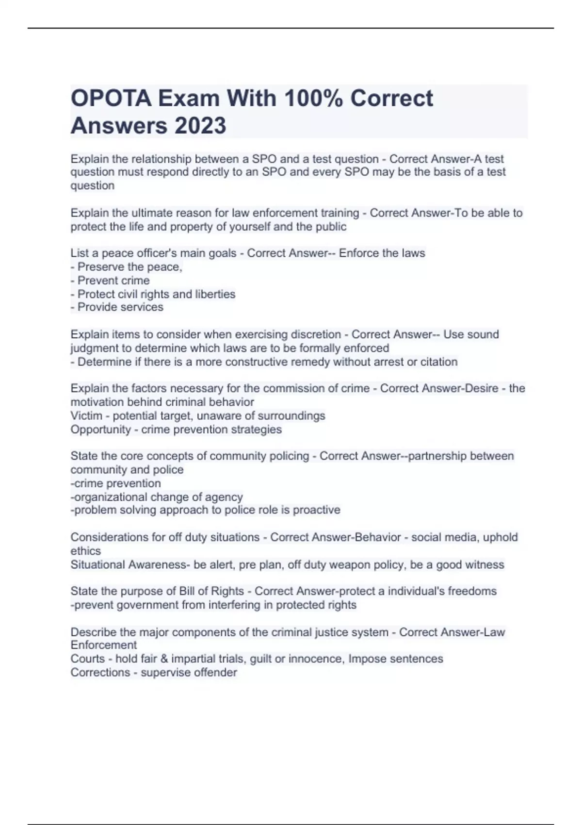 Package deal for OPOTA Practice Exam With 100% Correct Answers 2023 ...