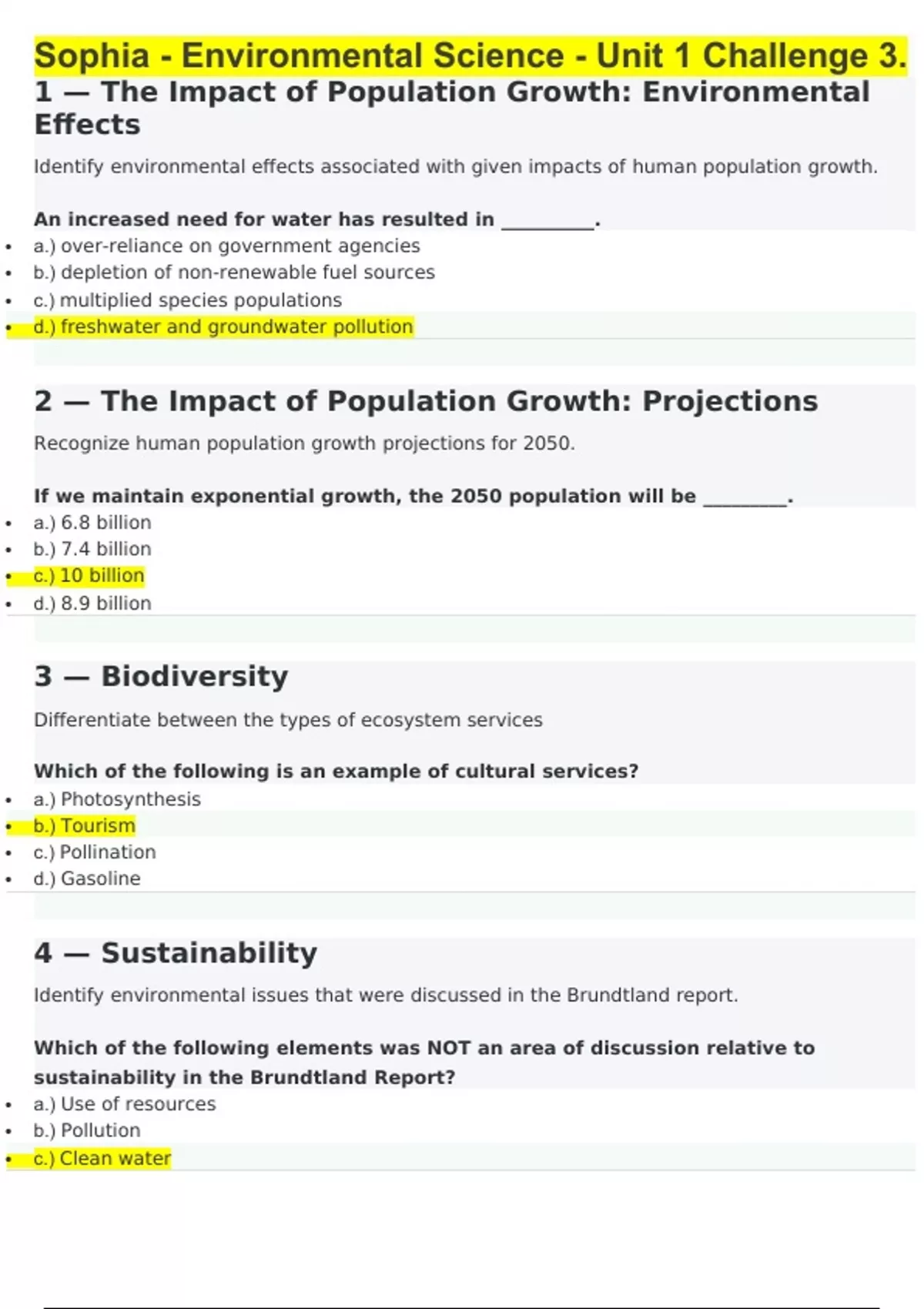 3. Sophia Environmental Science - Unit 1 Challenge - 3. Sophia ...