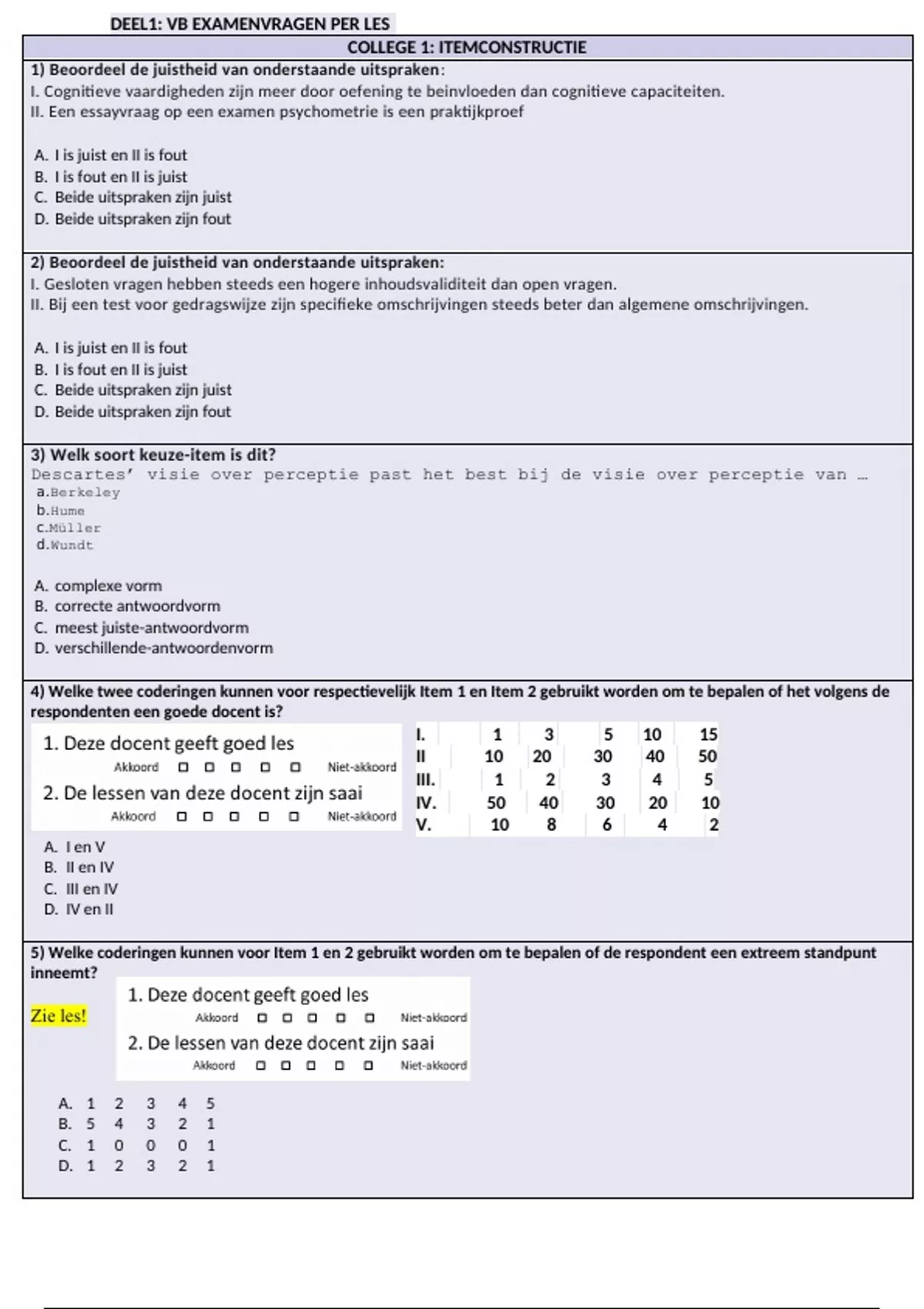 voorbeeld examenvragen pschometrie 2023 - Psychometrie (POM29A) - Stuvia UK