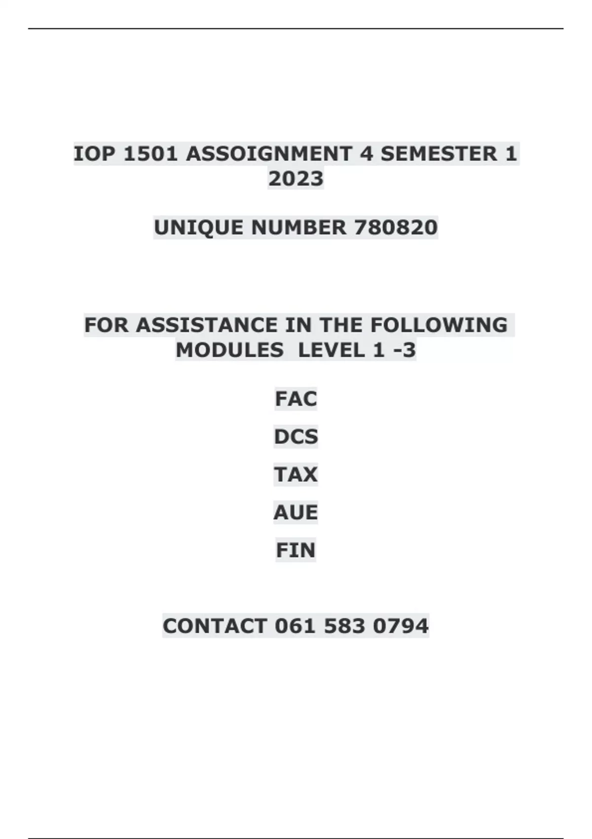 IOP1501 ASSIGNMENT 4 SEMESTER 1 2023 - IOP 1501 (IOP1501) - Stuvia SA