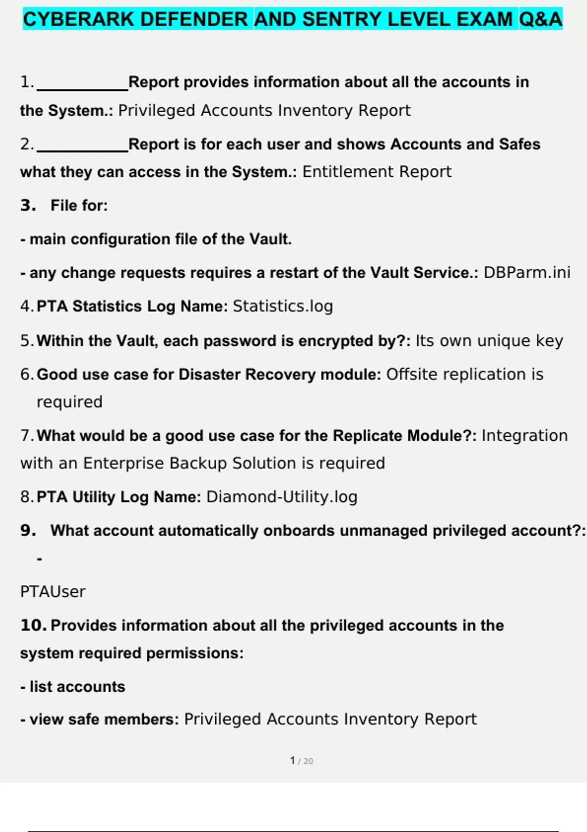 CYBERARK DEFENDER EXAM BUNDLE 100% CORRECT QUESTIONS AND ANSWERS GRADED ...