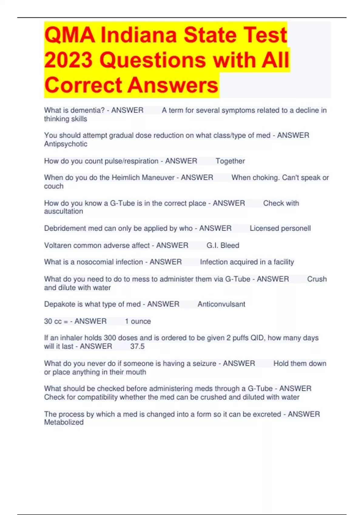 QMA Indiana State Test 2023 Questions with All Correct Answers - QMA ...