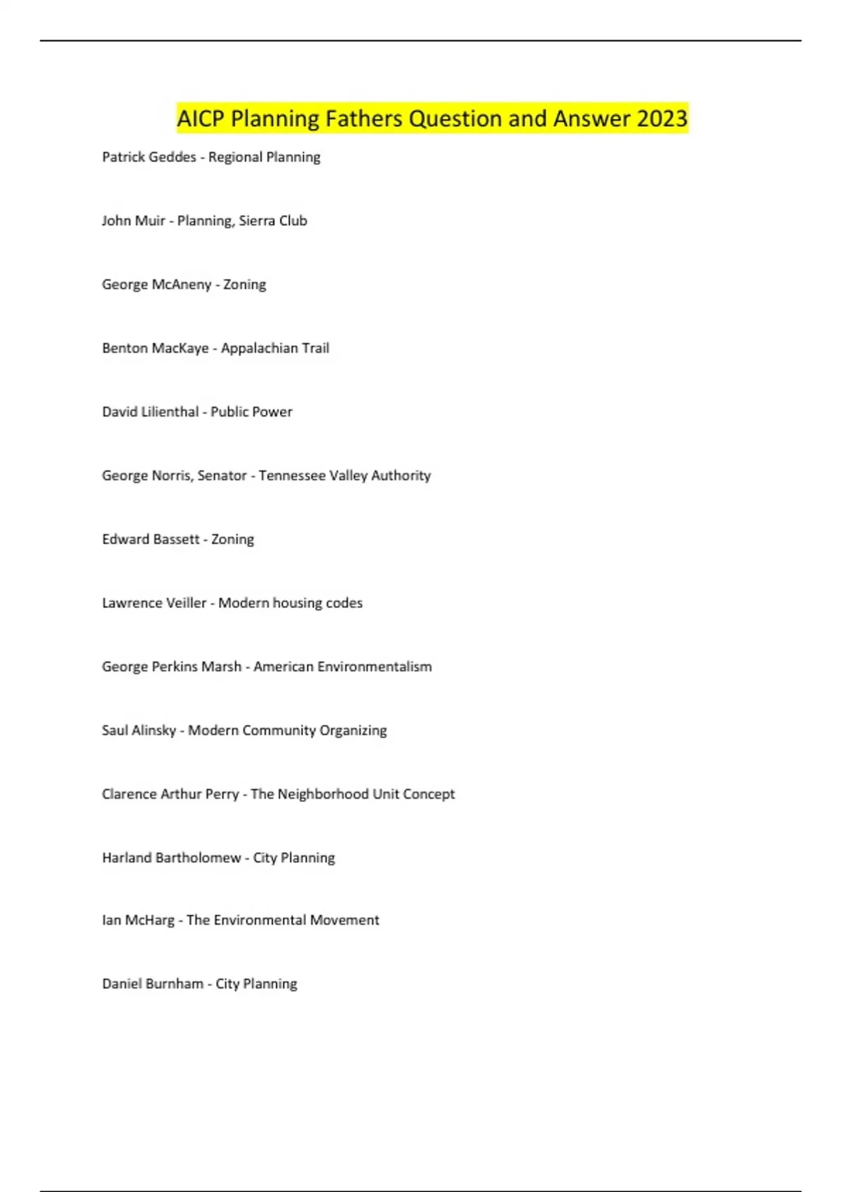 AICP Planning Fathers Question and Answer 2023 - AICP - American ...