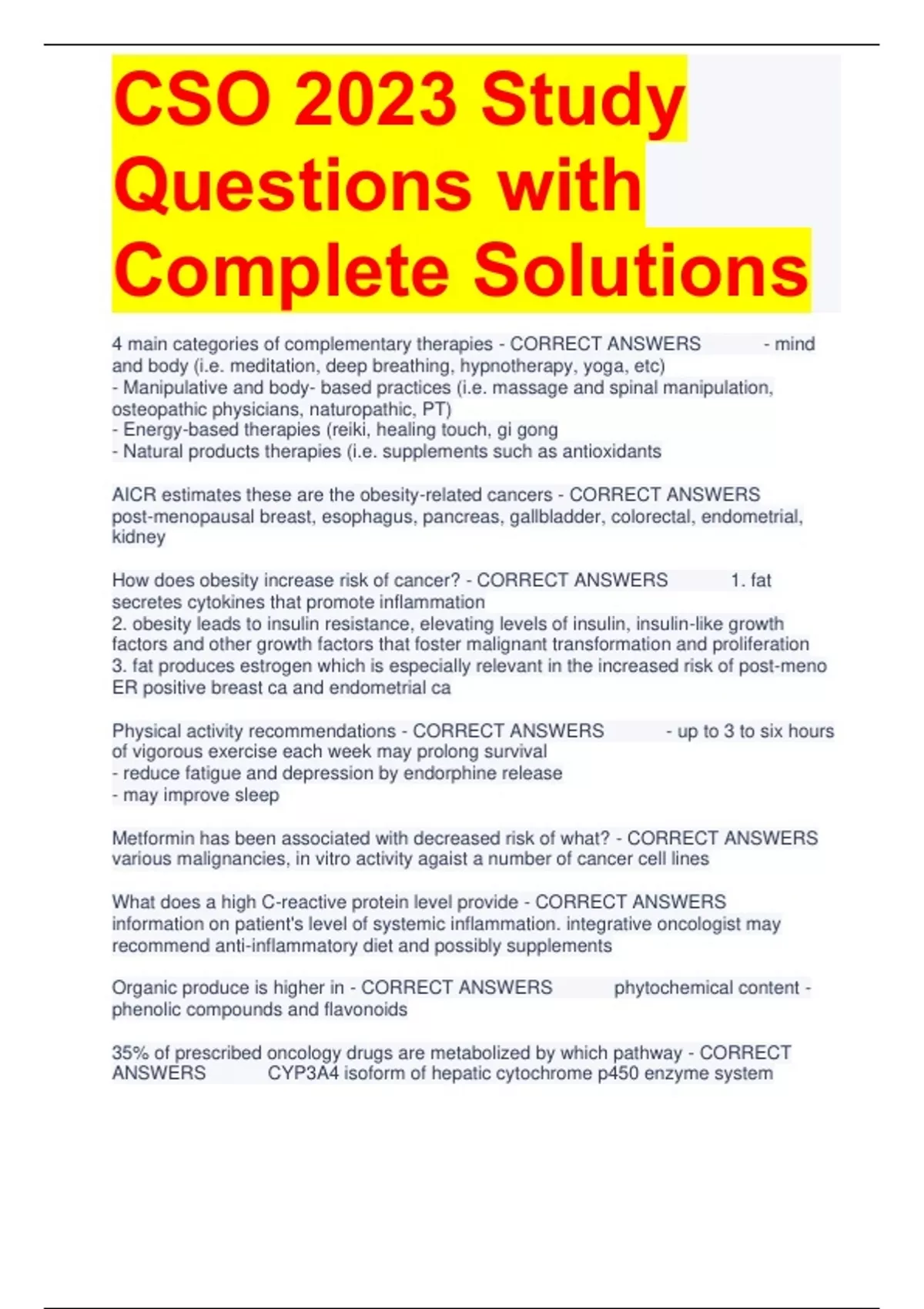 CSO 2023 Study Questions with Complete Solutions - CSO - Stuvia US