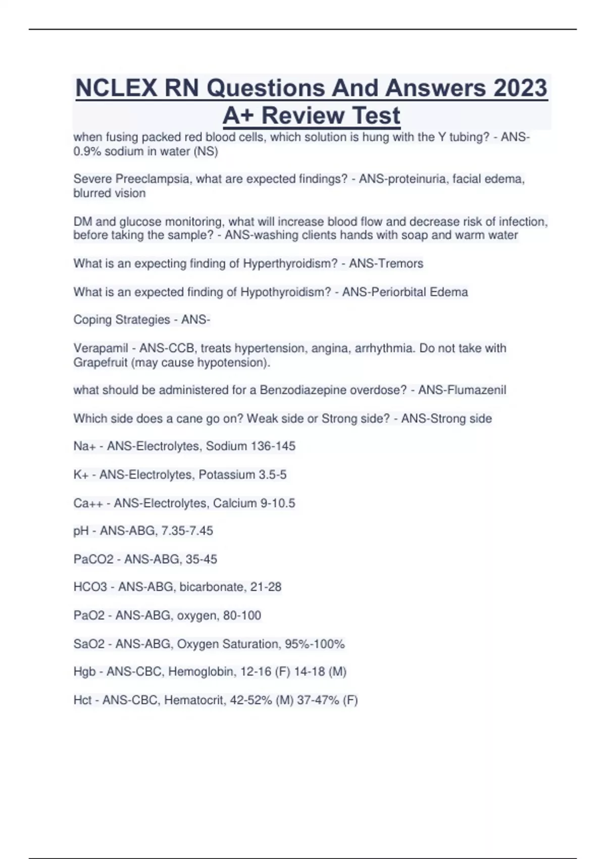 NCLEX RN Questions And Answers 2023 A+ Review Test - NCLEX RN - Stuvia US