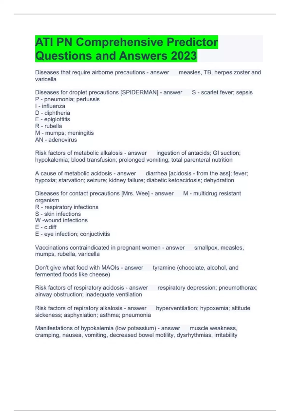 ATI PN Comprehensive Predictor Questions and Answers 2023 - ATI PN ...