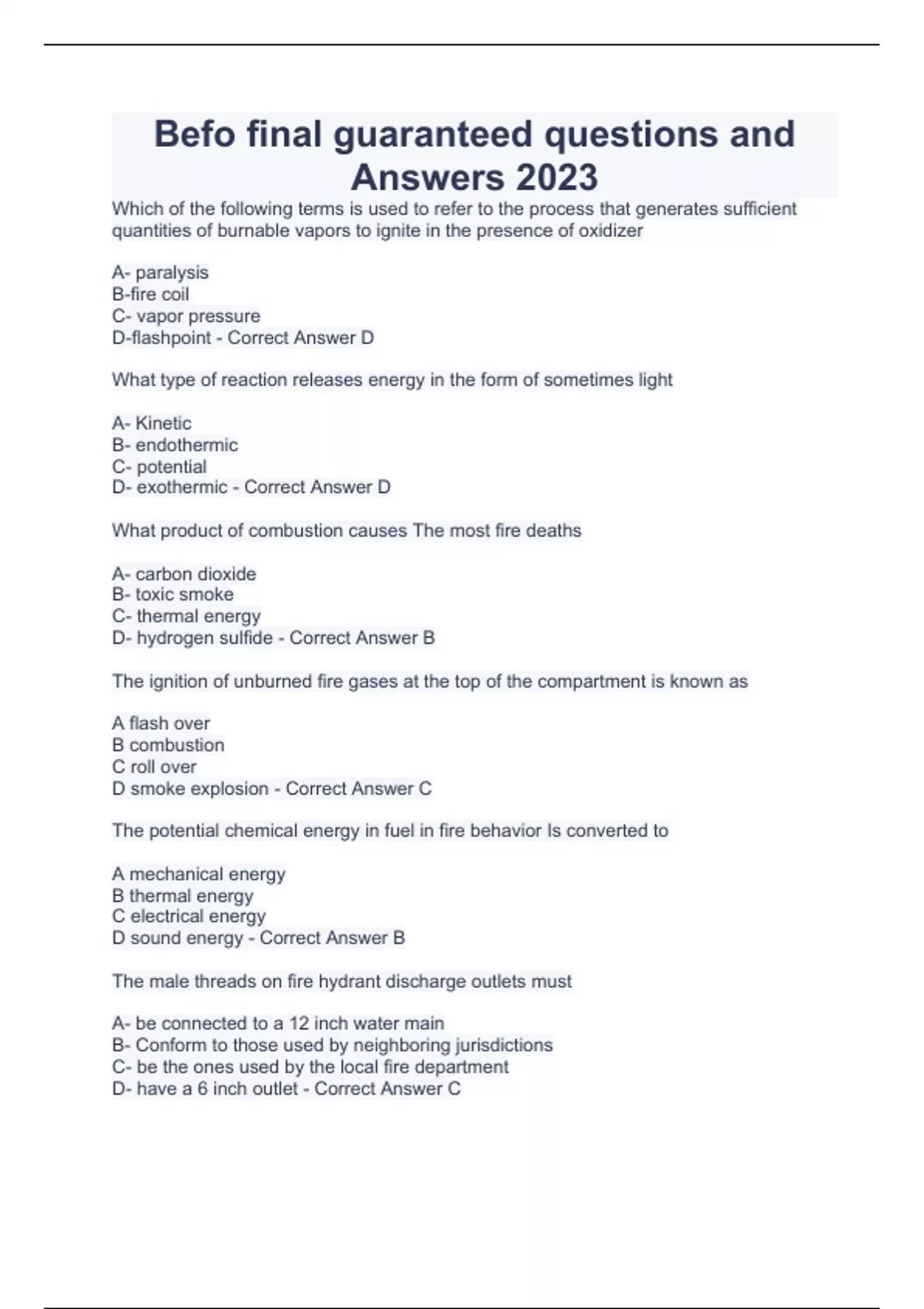 Befo final guaranteed questions and Answers 2023 - Befo - Stuvia US