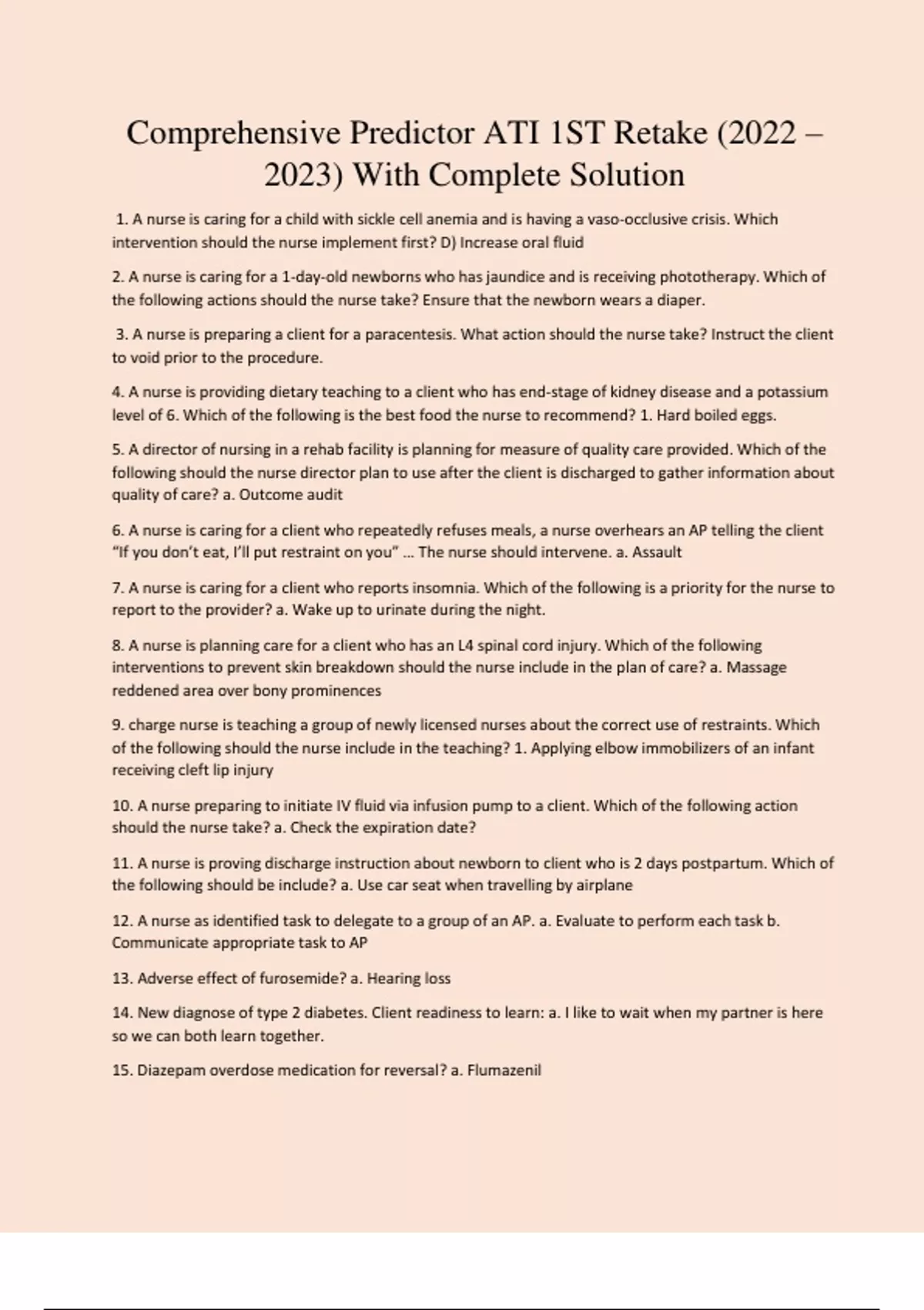 Comprehensive Predictor ATI 1ST Retake (2022 – 2023) With Complete ...