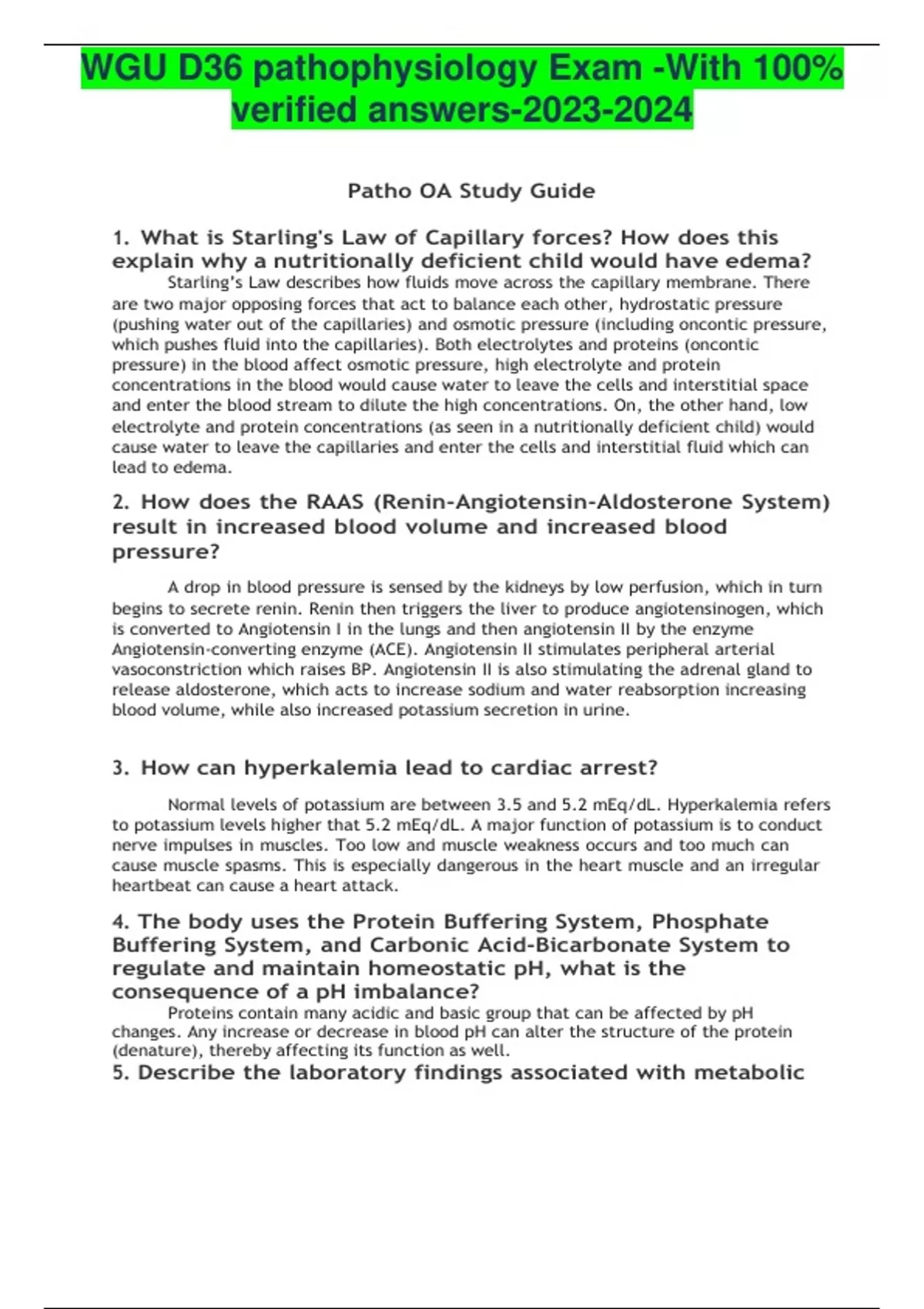 WGU D36 pathophysiology Exam -With 100% verified answers- - WGU D236 ...