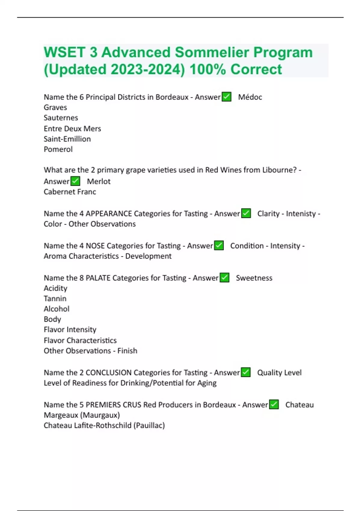 WSET 3 Advanced Sommelier Program (Updated ) 100% Correct - WSET ...