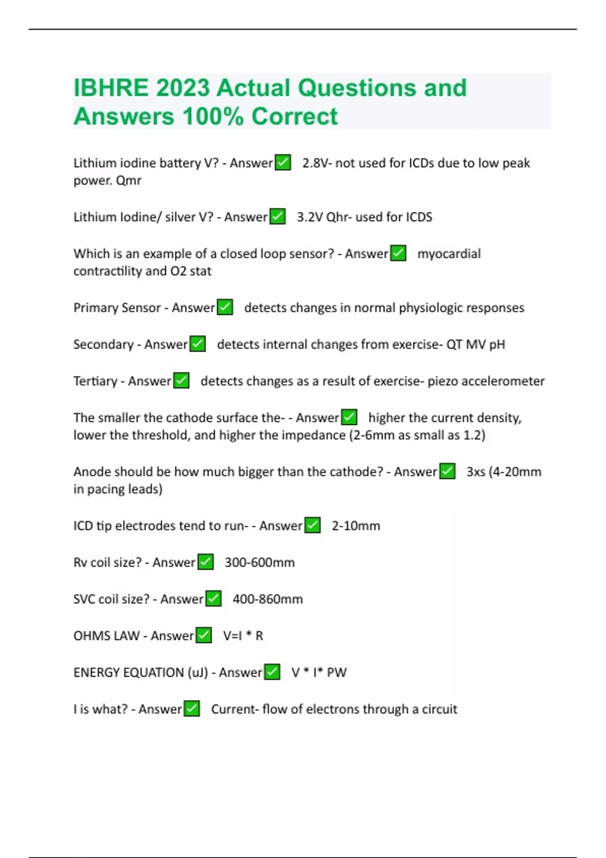 IBHRE 2023 Actual Questions and Answers 100% Correct - IBHRE - Stuvia US