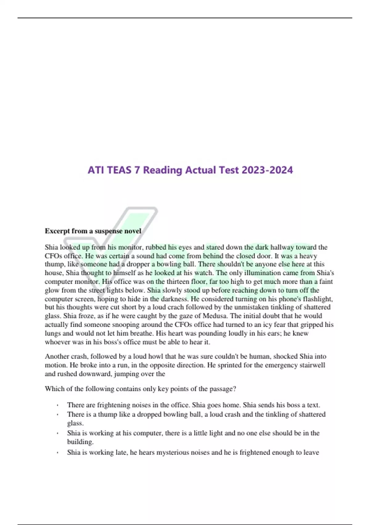 ATI TEAS 7 Reading Actual Test - ATI TEAS 7 - Stuvia US