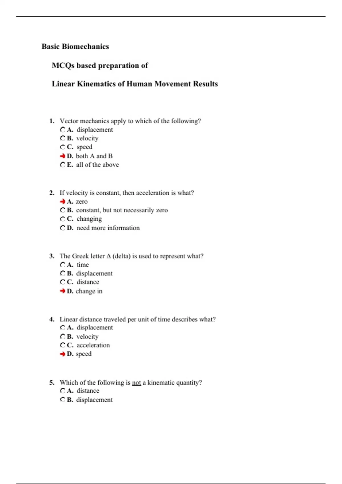 Basic Biomechanics MCQs based preparation of Linear Kinematics of Human ...