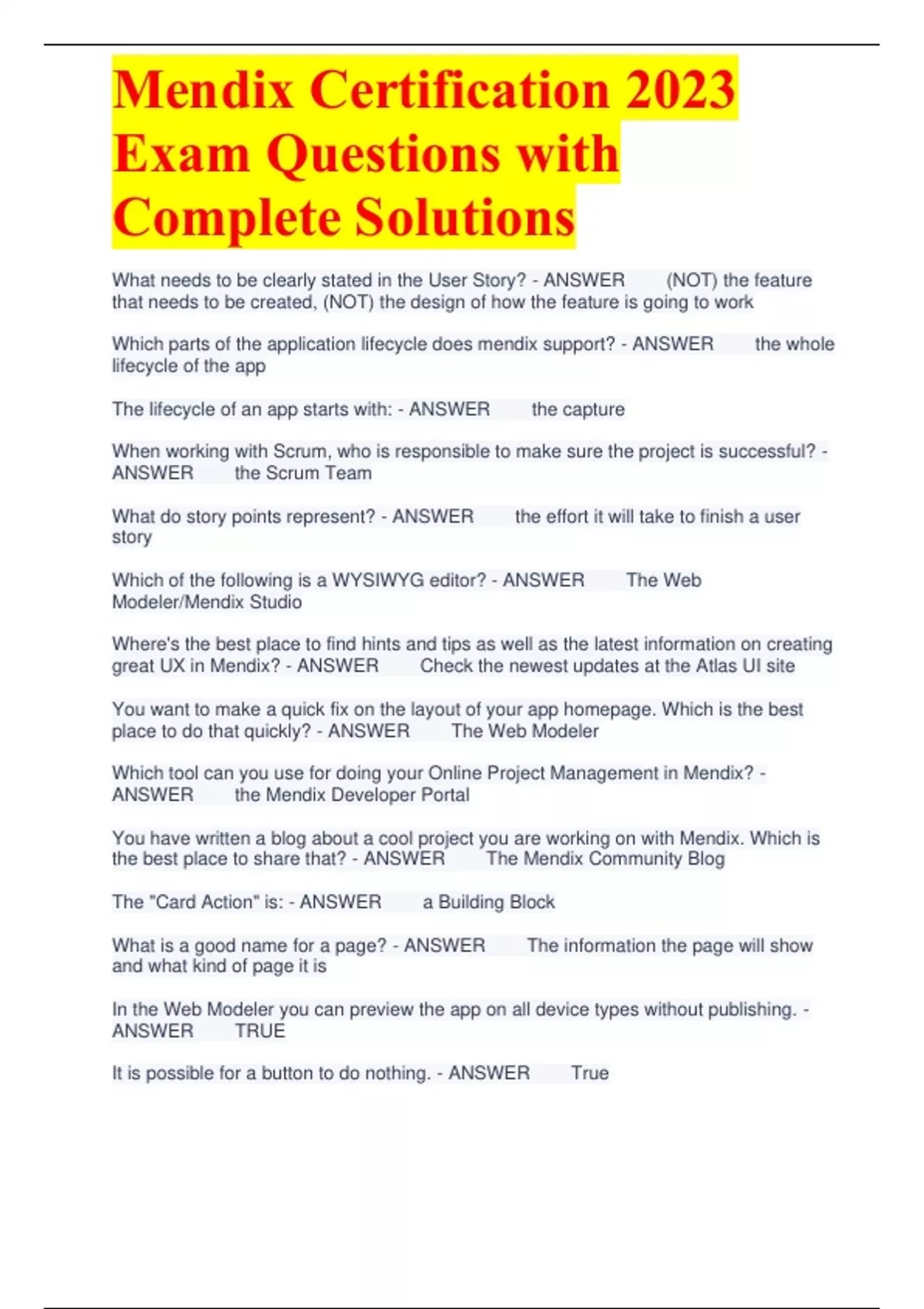 Mendix Certification 2023 Exam Questions with Complete Solutions ...