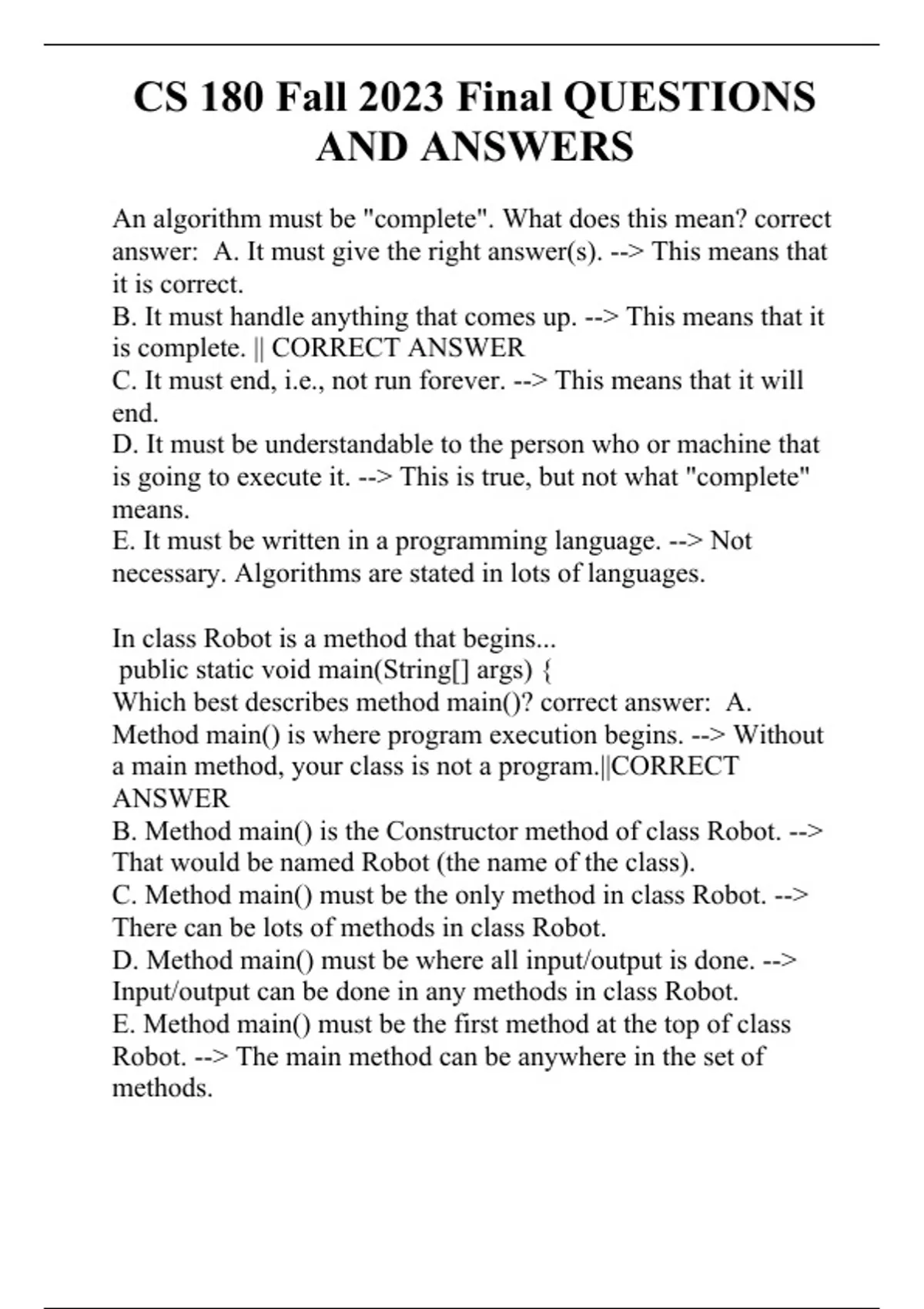 Cs 180 Fall 2023 Final Questions And Answers Csc Cyber Secure Coder Stuvia Us