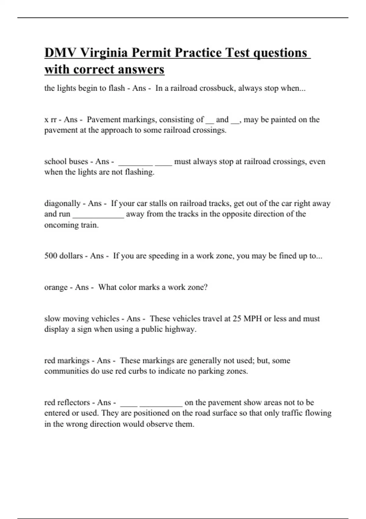 DMV Virginia Permit Practice Test questions with correct answers - DMV ...