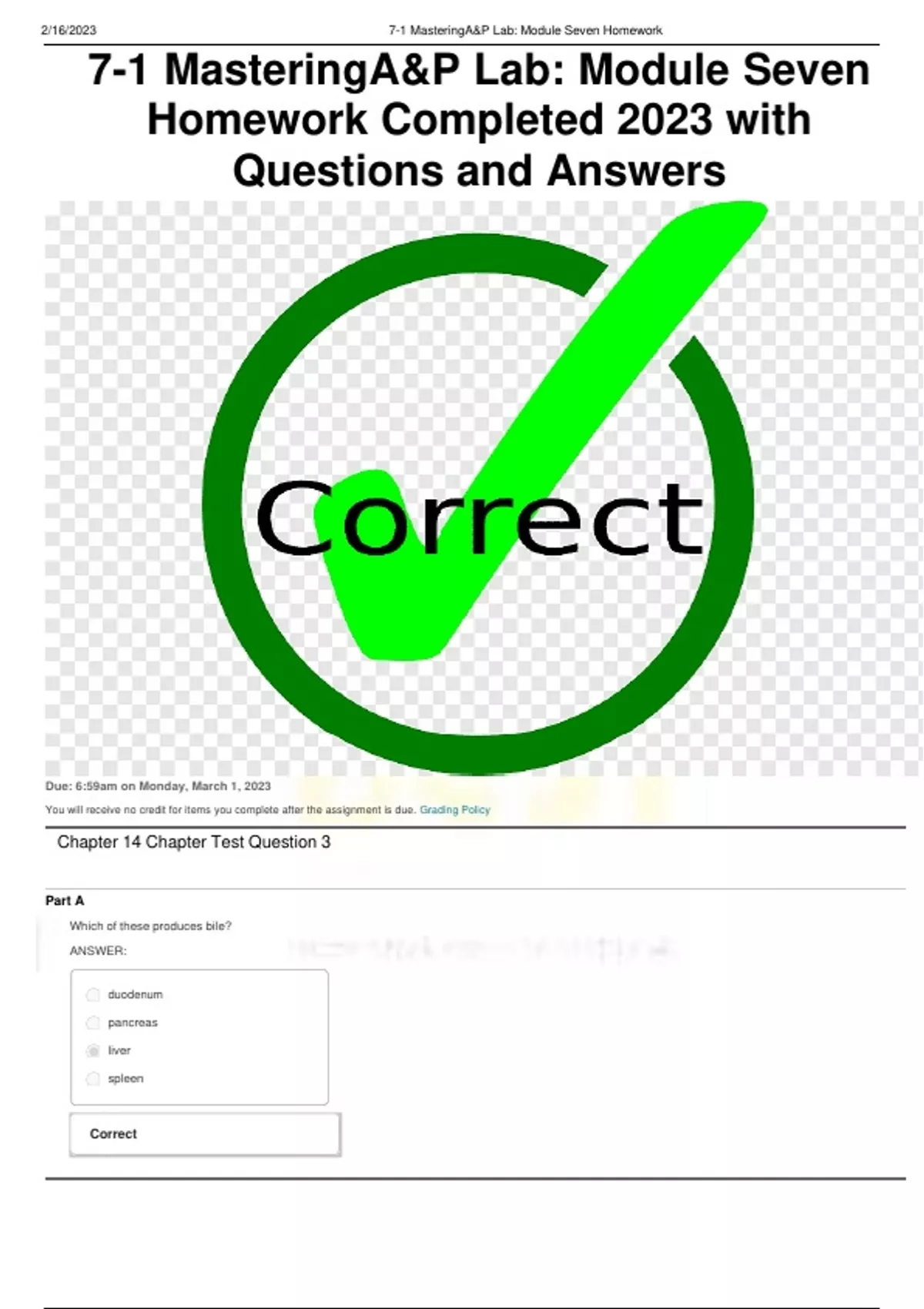 7-1 MasteringA&P Lab: Module Seven Homework Completed 2023 with ...
