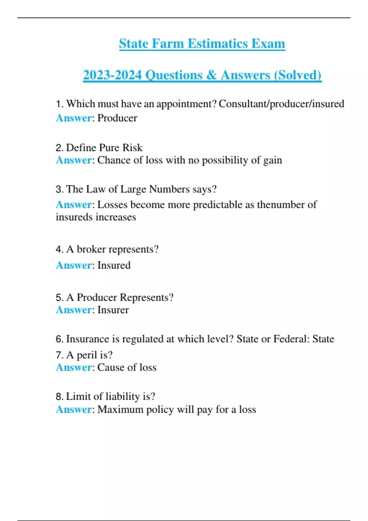 State Farm Estimatics Exam Questions & Answers (Solved) - State Farm ...